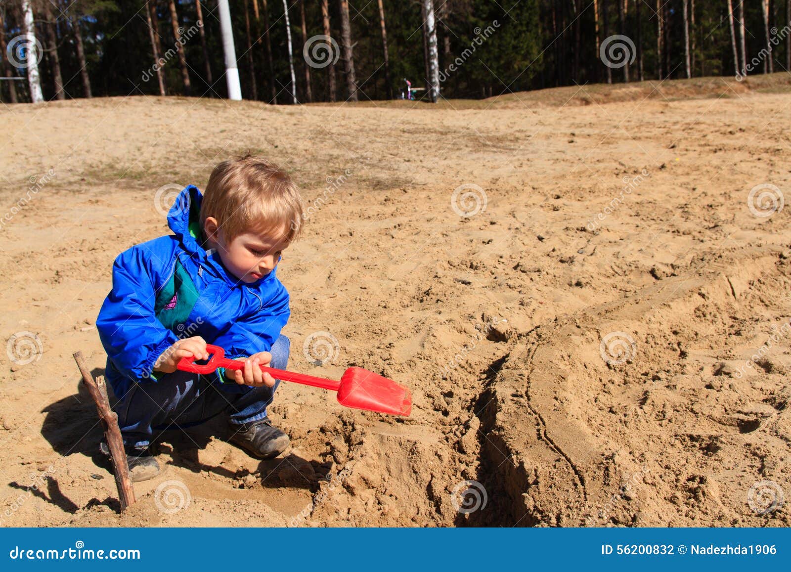 Little Boy Digging Sand in Spring Stock Photo - Image of autumn ...