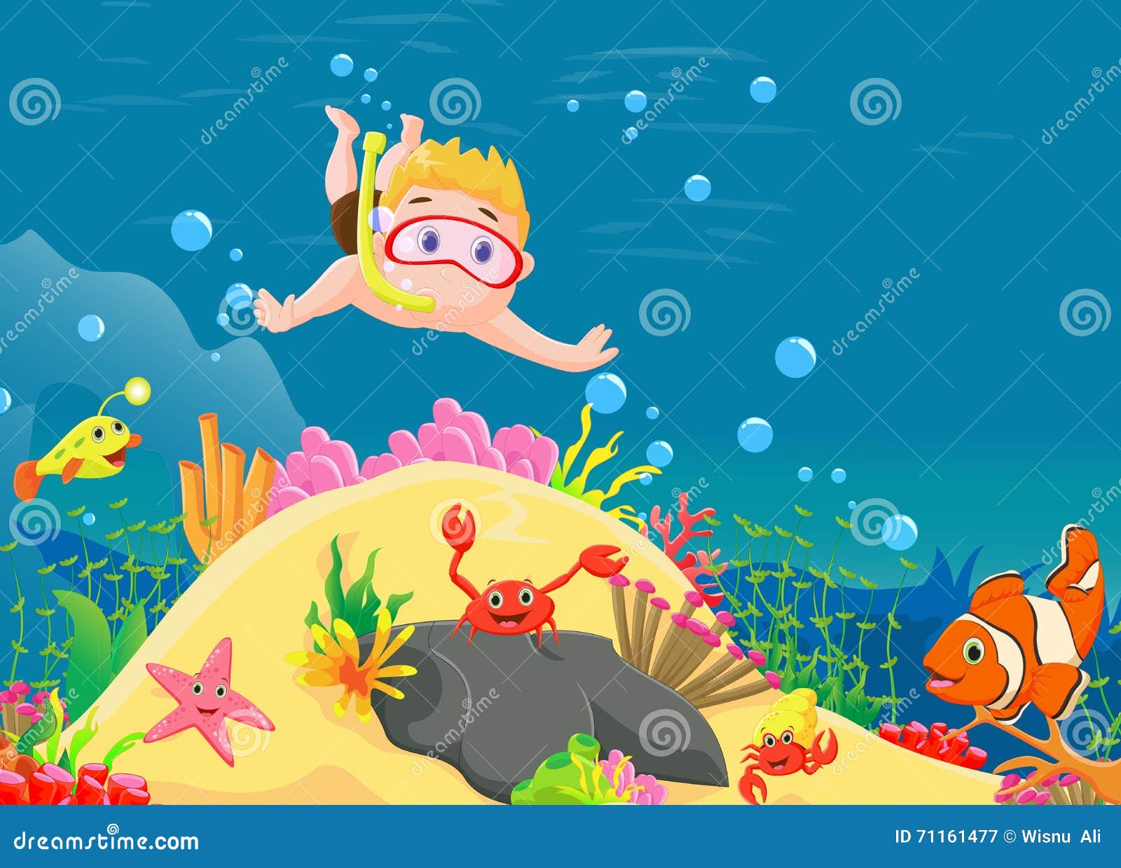 Little Boy Diving in the Sea Stock Vector - Illustration of happy, deep ...