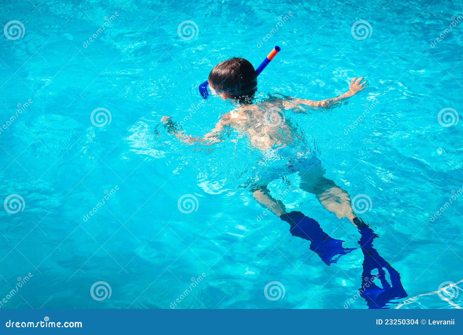 A Little Boy Diving Under Water Stock Photo - Image of mask ...