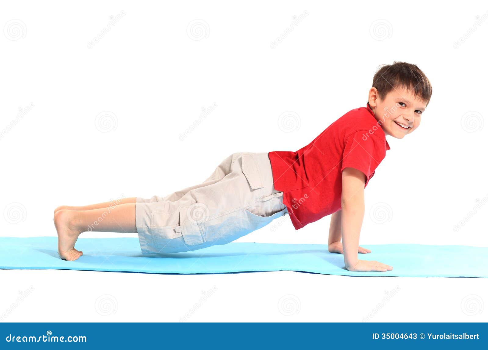 The Little Boy Does Exercise. Stock Image - Image of meditating, life ...