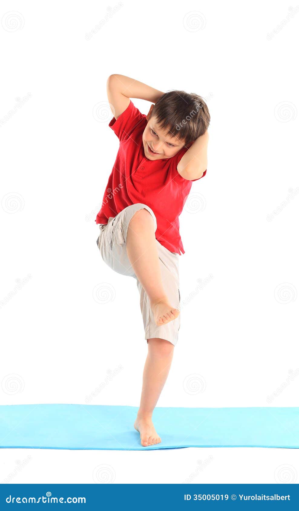 The Little Boy Does Exercise. Stock Image - Image of childhood ...