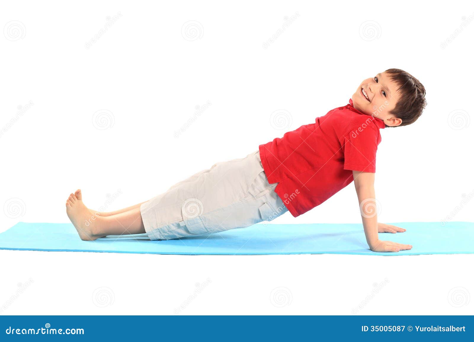 The Little Boy Does Exercise. Stock Image - Image of comfortable ...