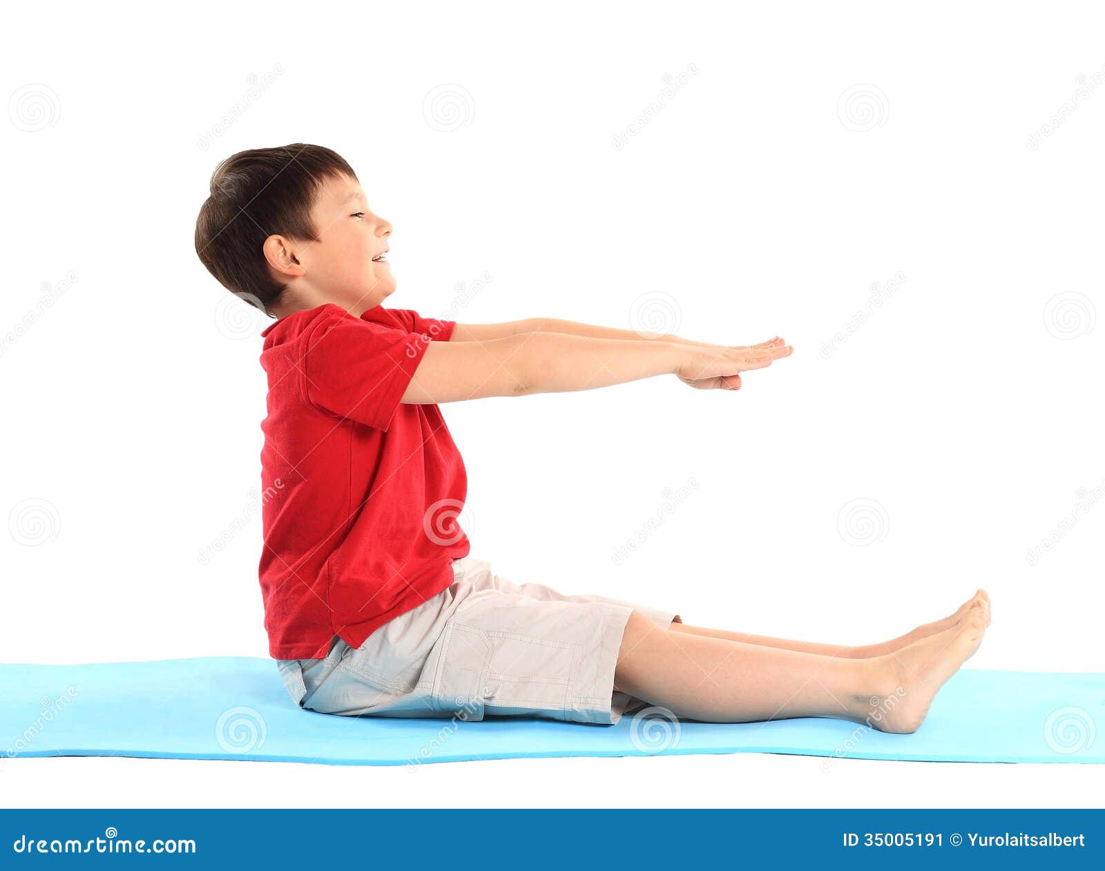 The Little Boy Does Exercise. Stock Image - Image of calm, cheerful ...