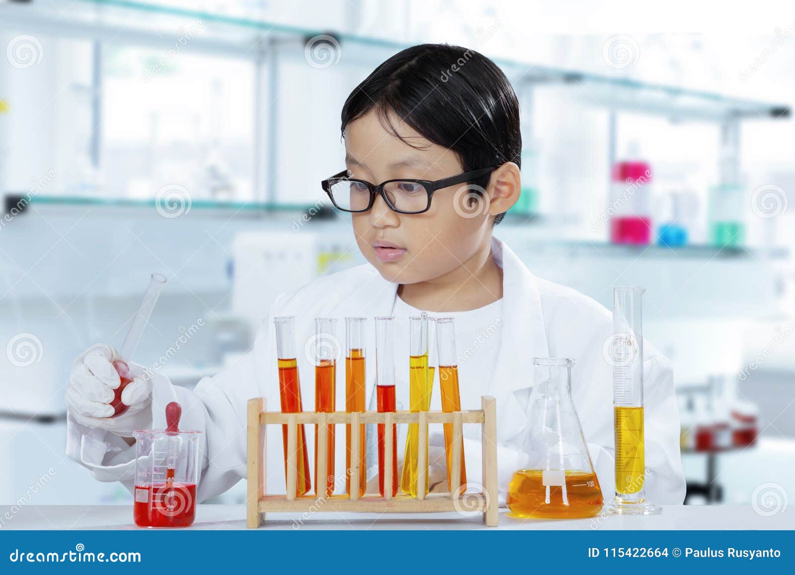 Little Boy Doing Experiments in the Laboratory Stock Photo - Image of ...