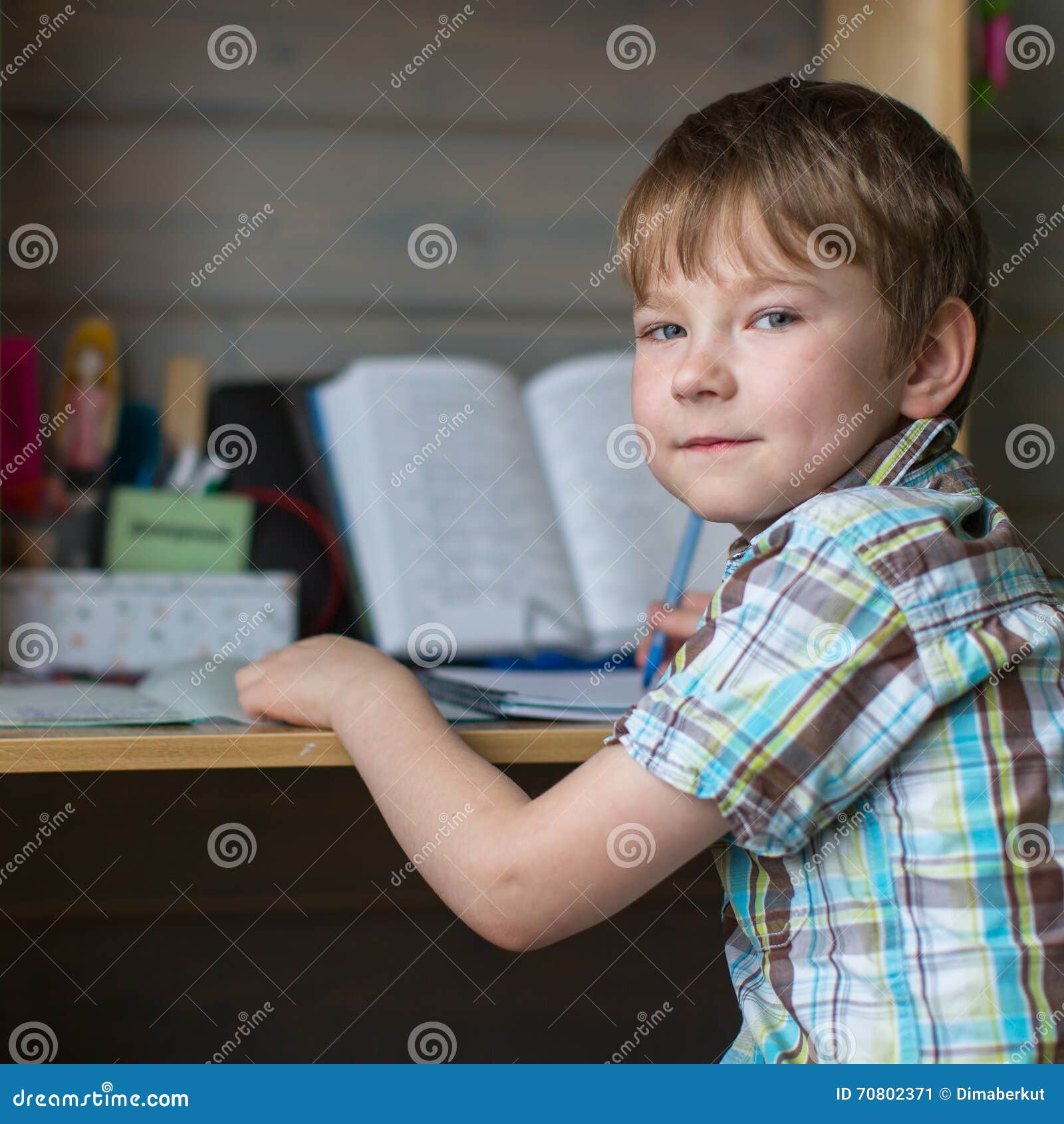 Little Boy Doing Homework. Education. Stock Image - Image of cute ...