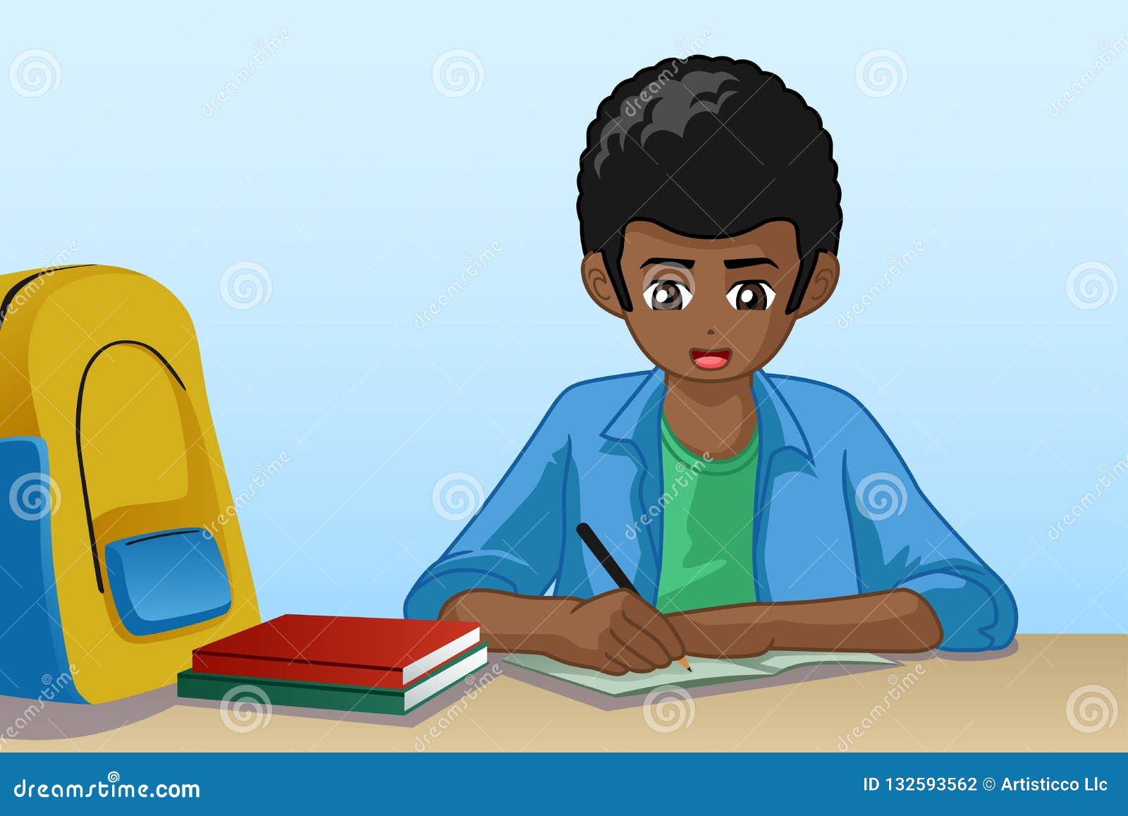Little Boy Doing Homework Illustration Stock Vector - Illustration of ...