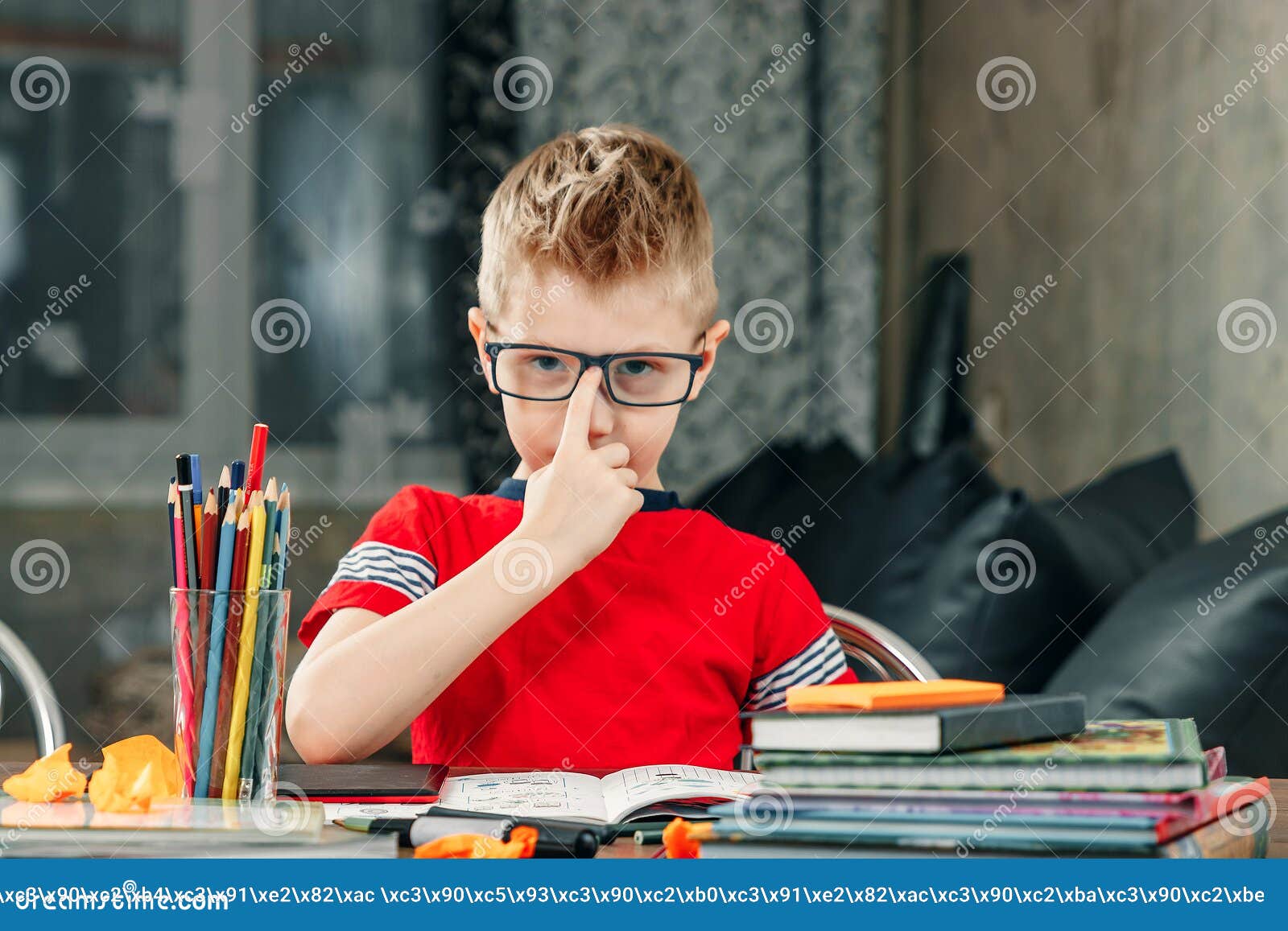 Little Boy Doing Homework in School. Stock Image - Image of childhood ...