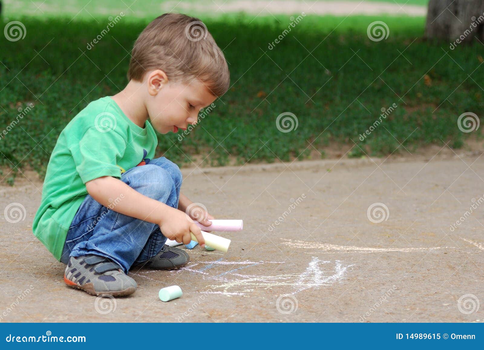 Little Boy Drawing with Chalk Stock Image - Image of play, caucasian ...