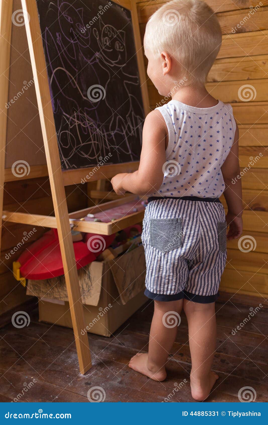 Little Boy Drawing with Chalk on a Blackboard Stock Image - Image of ...