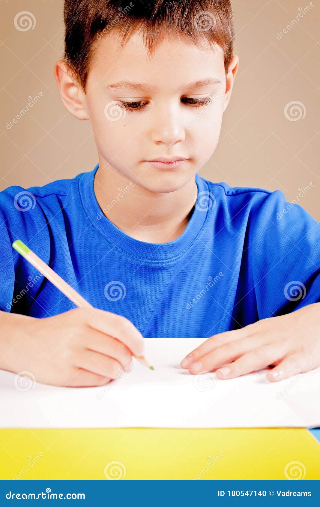 Little Boy Drawing with Colored Pencils Stock Photo - Image of ...