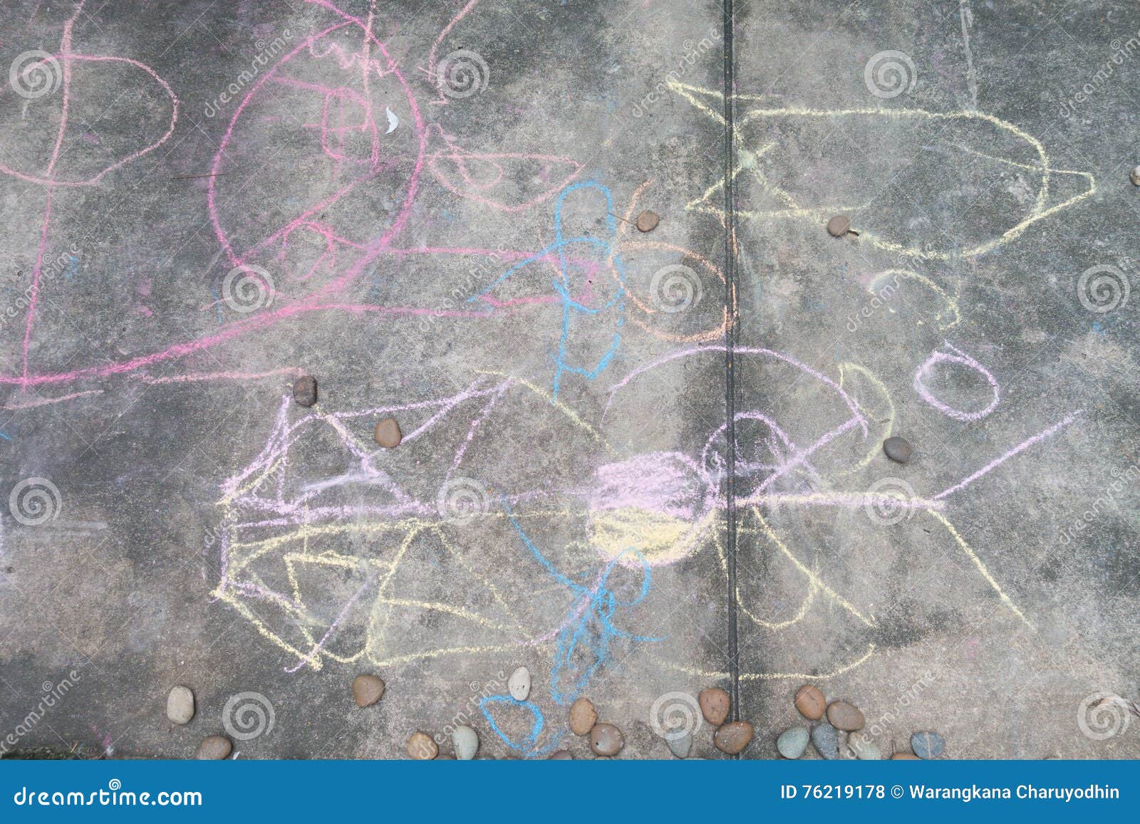 Little Boy Drawing and Coloring by Chalk on the Ground Art Activity ...