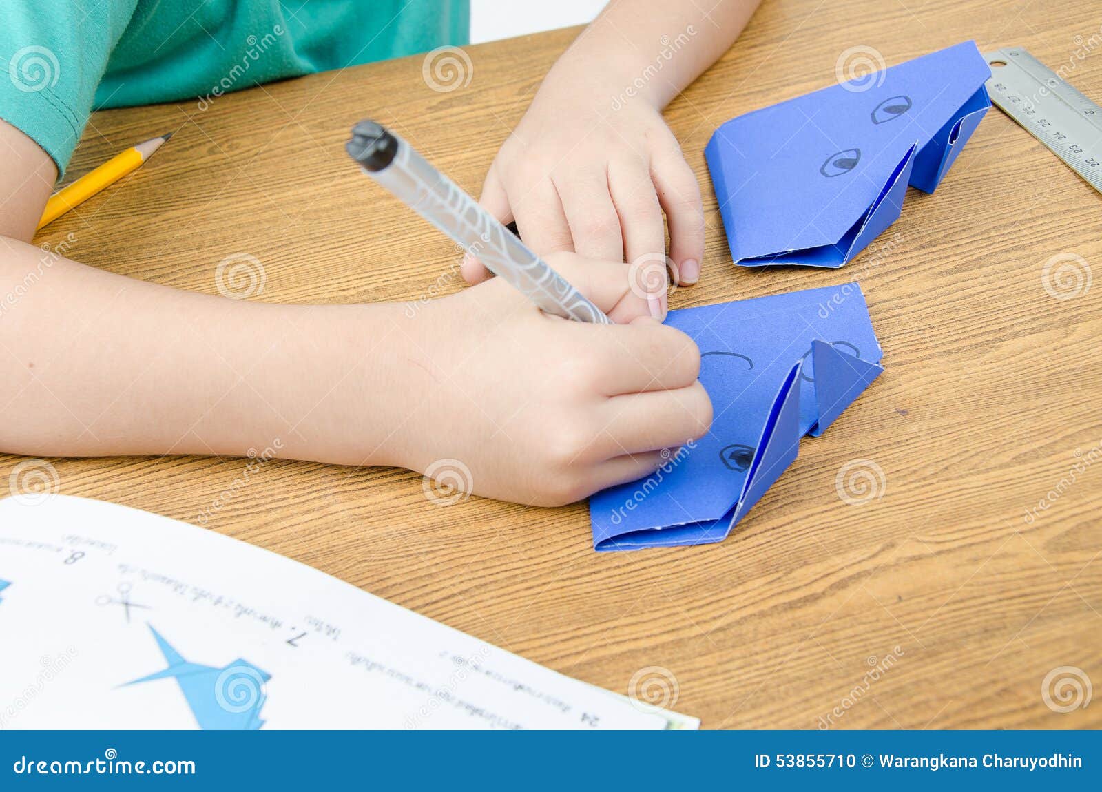 Little Boy Drawing on Paper Art Origami Stock Photo - Image of gift ...