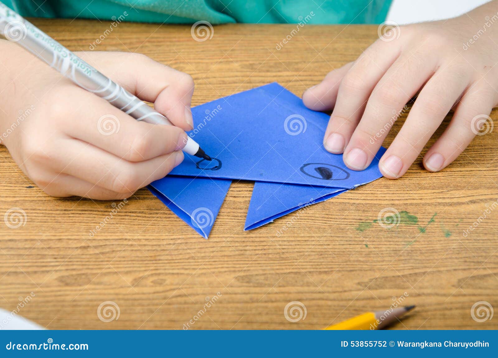 Little Boy Drawing on Paper Art Origami Stock Photo - Image of origami ...