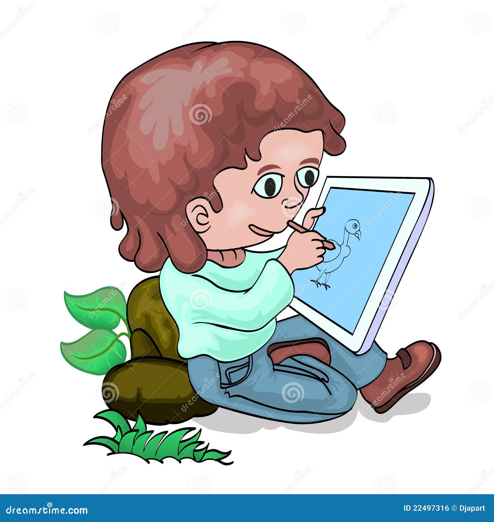 Little Boy Drawing with Tablet PC Stock Vector - Illustration of ...