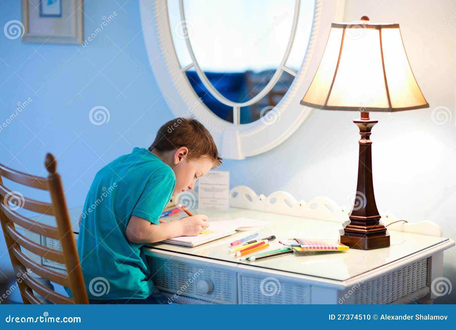 Little Boy Drawing or Writing Stock Photo - Image of elementary ...