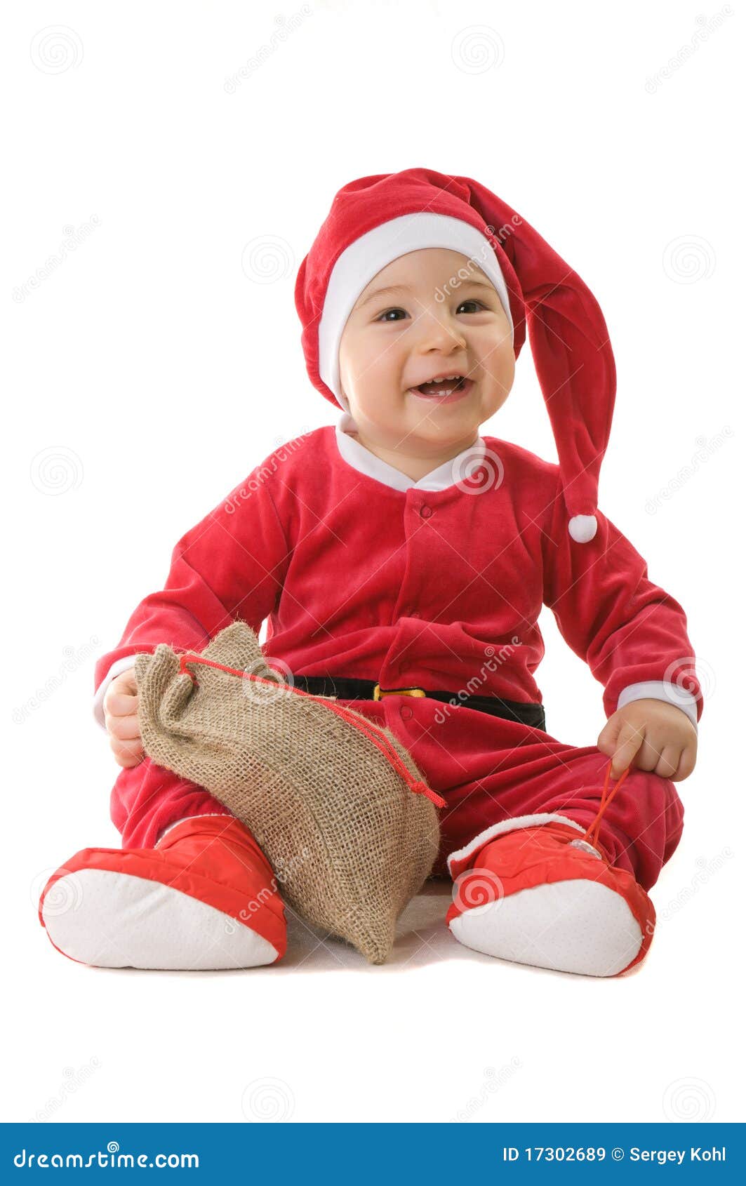 A Little Boy Dressed As Santa Claus Stock Image - Image of waiting ...