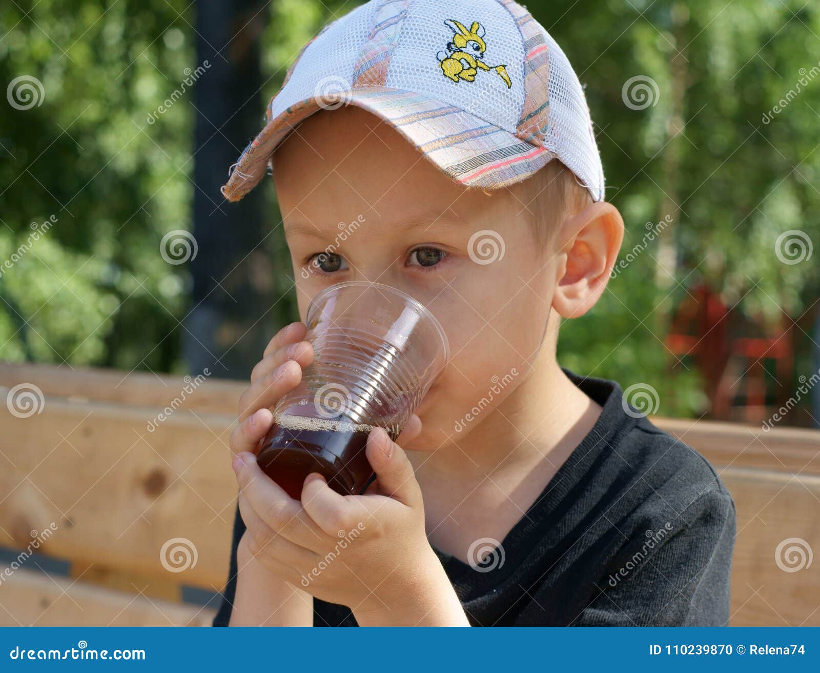 Little Boy Drinking Cold Beverage Stock Photo - Image of park ...