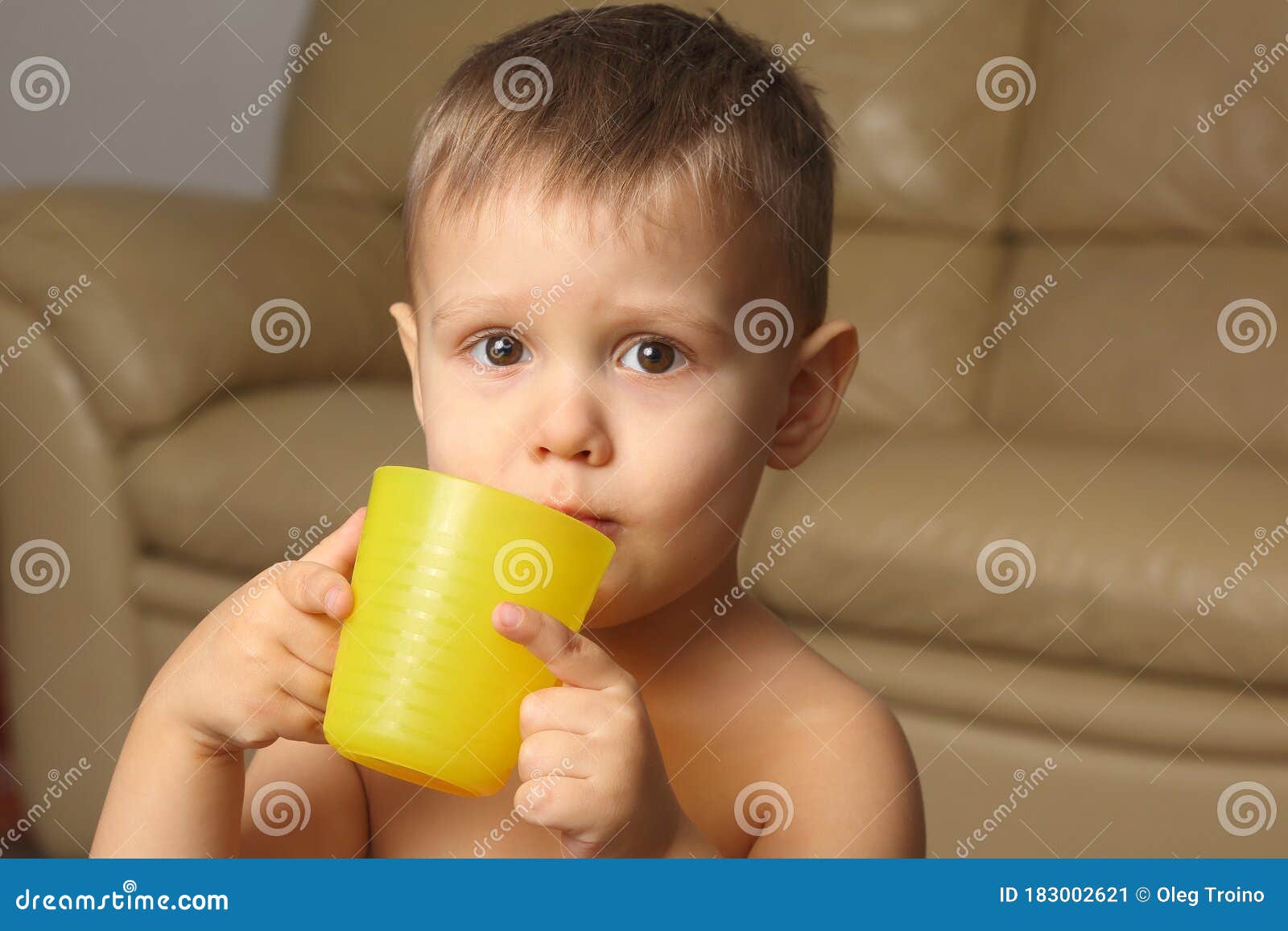 Little Boy Drinking from a Plastic Cup Stock Image - Image of portrait ...