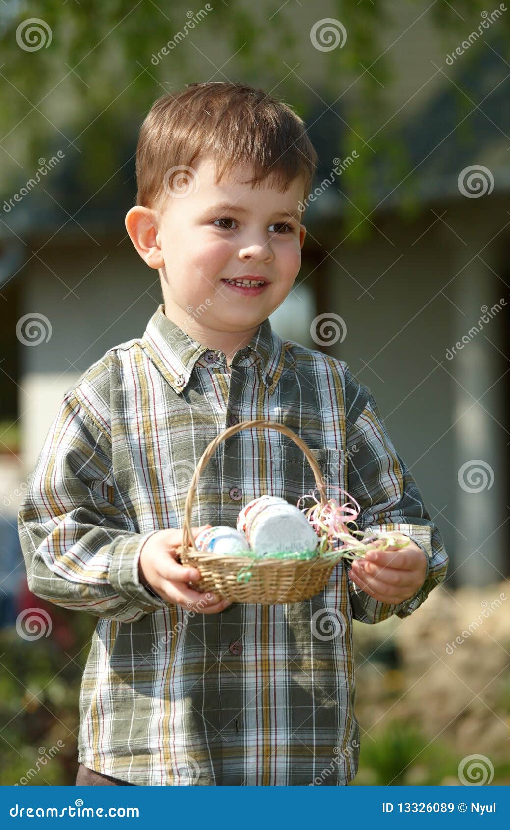 Little Boy with Easter Eggs Outdoor Stock Image - Image of caucasian ...
