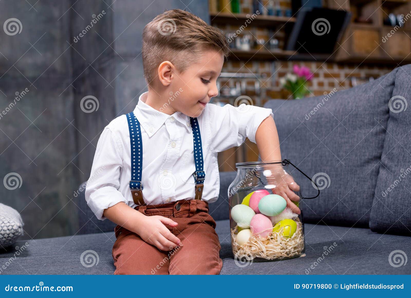 Little Boy with Easter Eggs Stock Photo - Image of seasonal, person ...