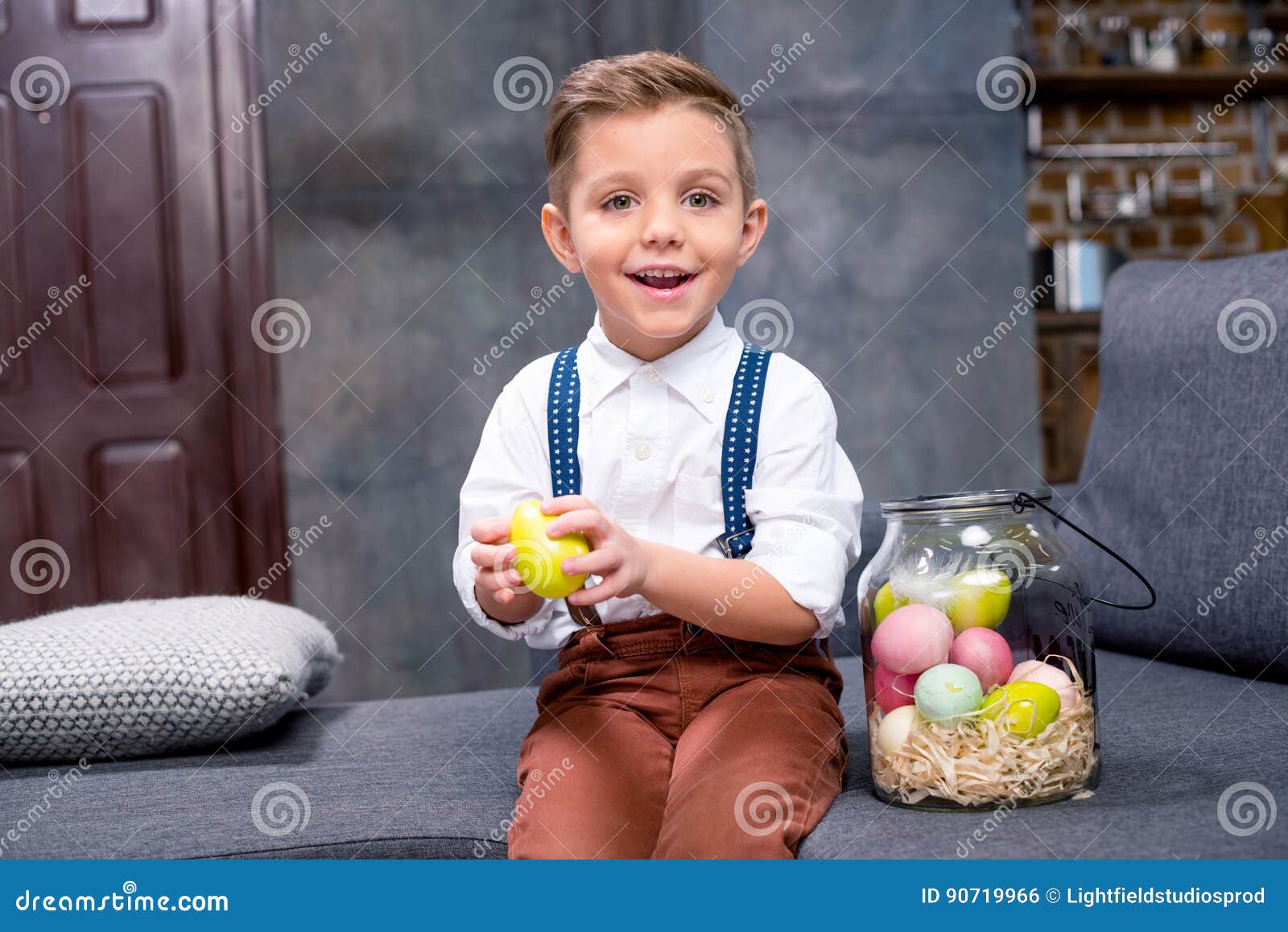 Little Boy with Easter Eggs Stock Photo - Image of child, happiness ...