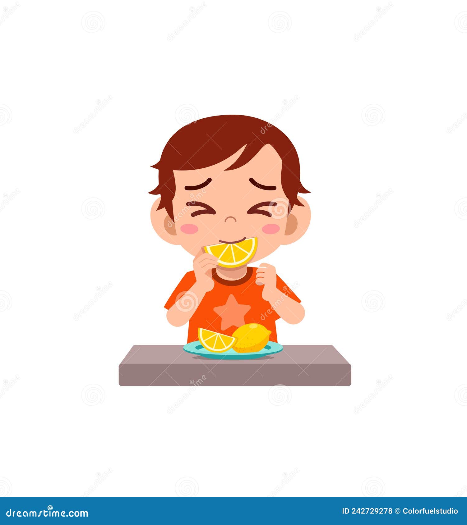 Little Boy Eat Sour Lemon and Show Funny Expression Stock Vector ...