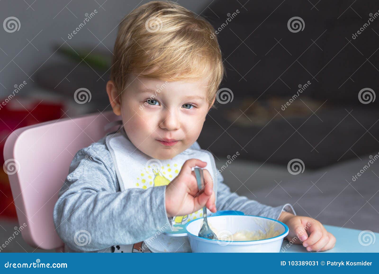 Little Boy Eating Breakfast Stock Image - Image of care, healthy: 103389031