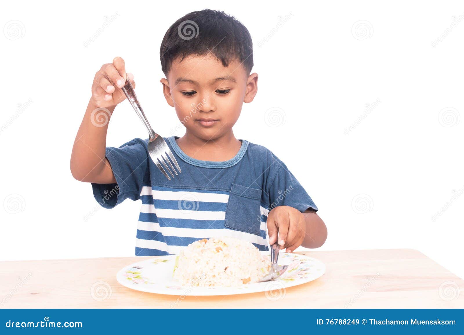 Little Boy Eating Fried Rice Stock Image - Image of fried, person: 76788249