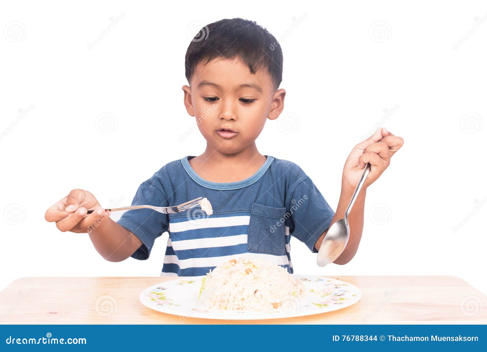 Little Boy Eating Fried Rice Stock Photo - Image of organic, male: 76788344