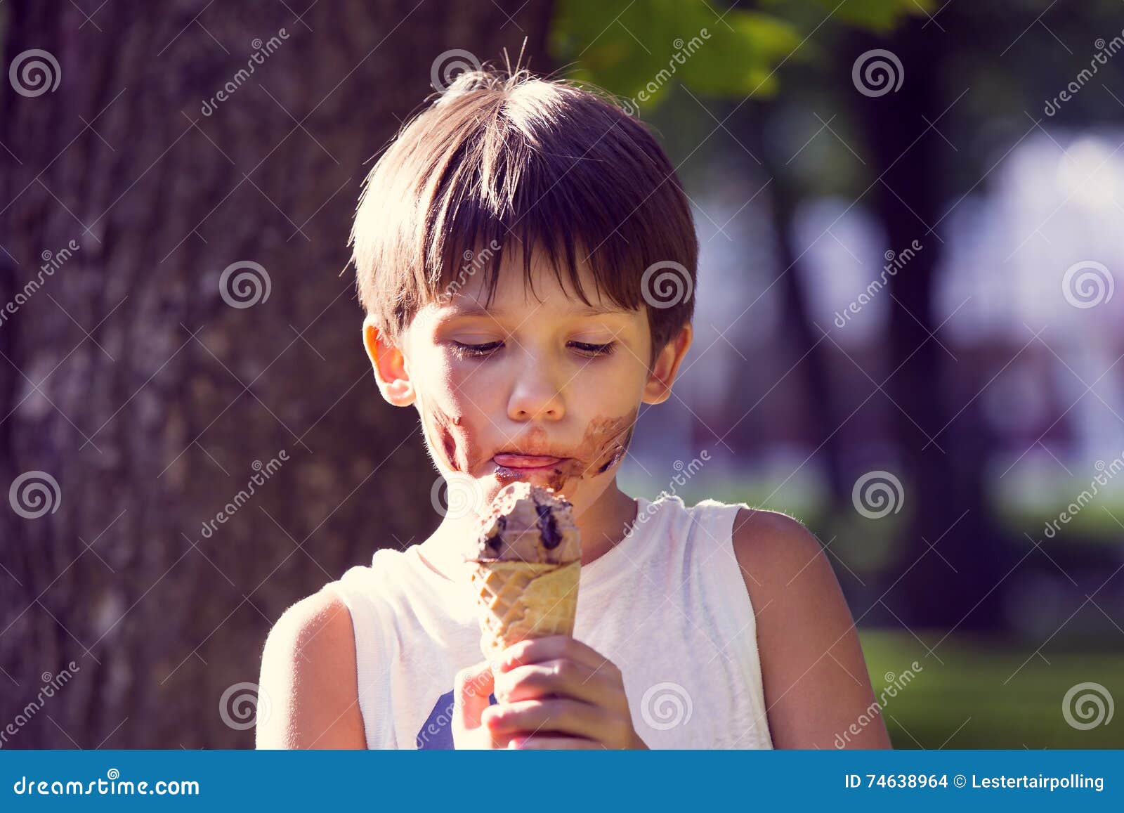 Little Boy Eating an Ice Cream Stock Photo - Image of person, human ...