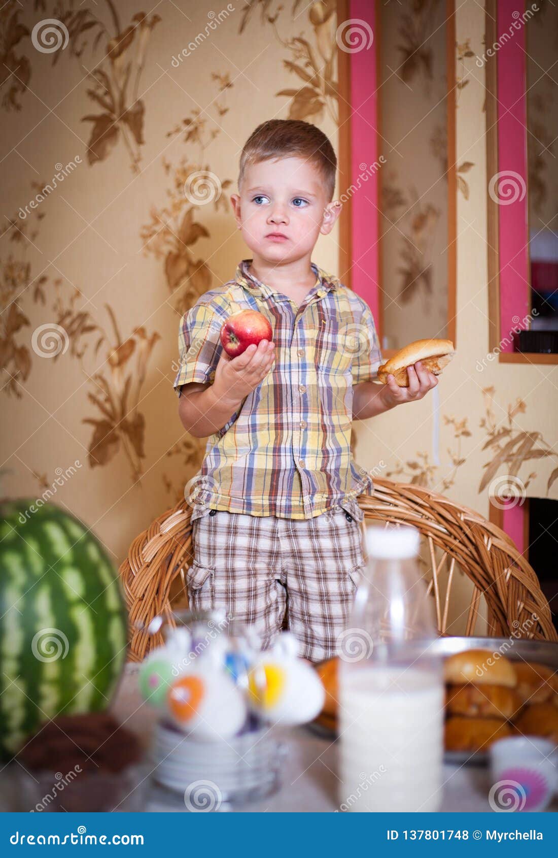 Little Boy Eating a Pie in the Kitchen Stock Photo - Image of cute ...