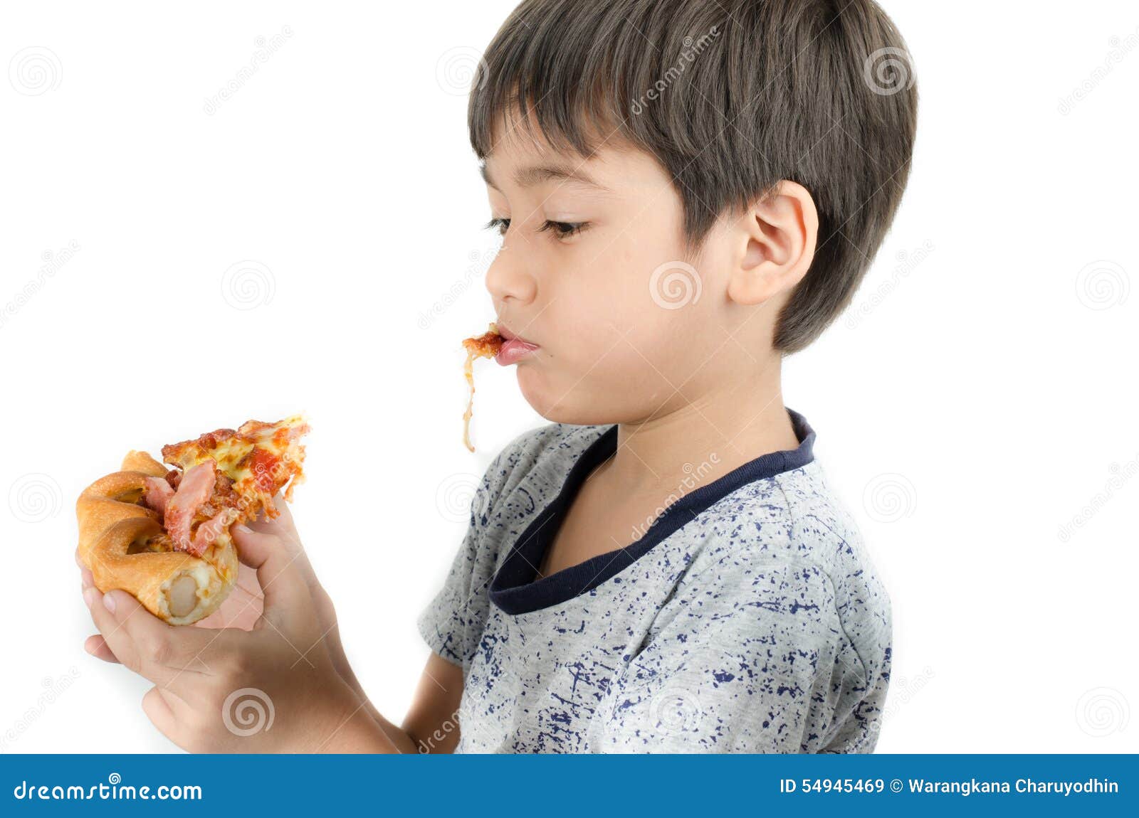 Little Boy Eating Pizza On White Background Stock Image - Image of ...