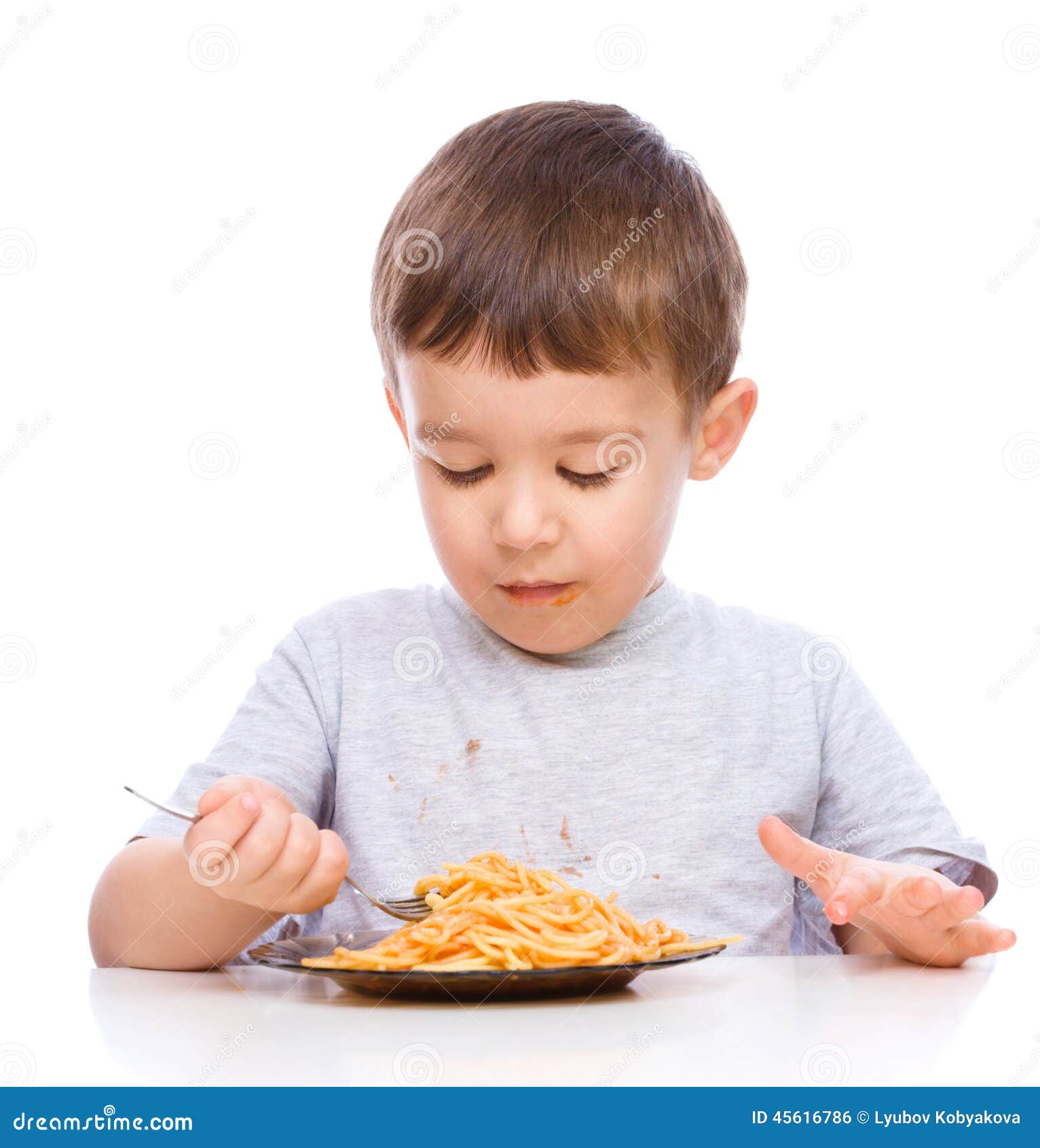 Little Boy is Eating Spaghetti Stock Photo - Image of healthy, meal ...