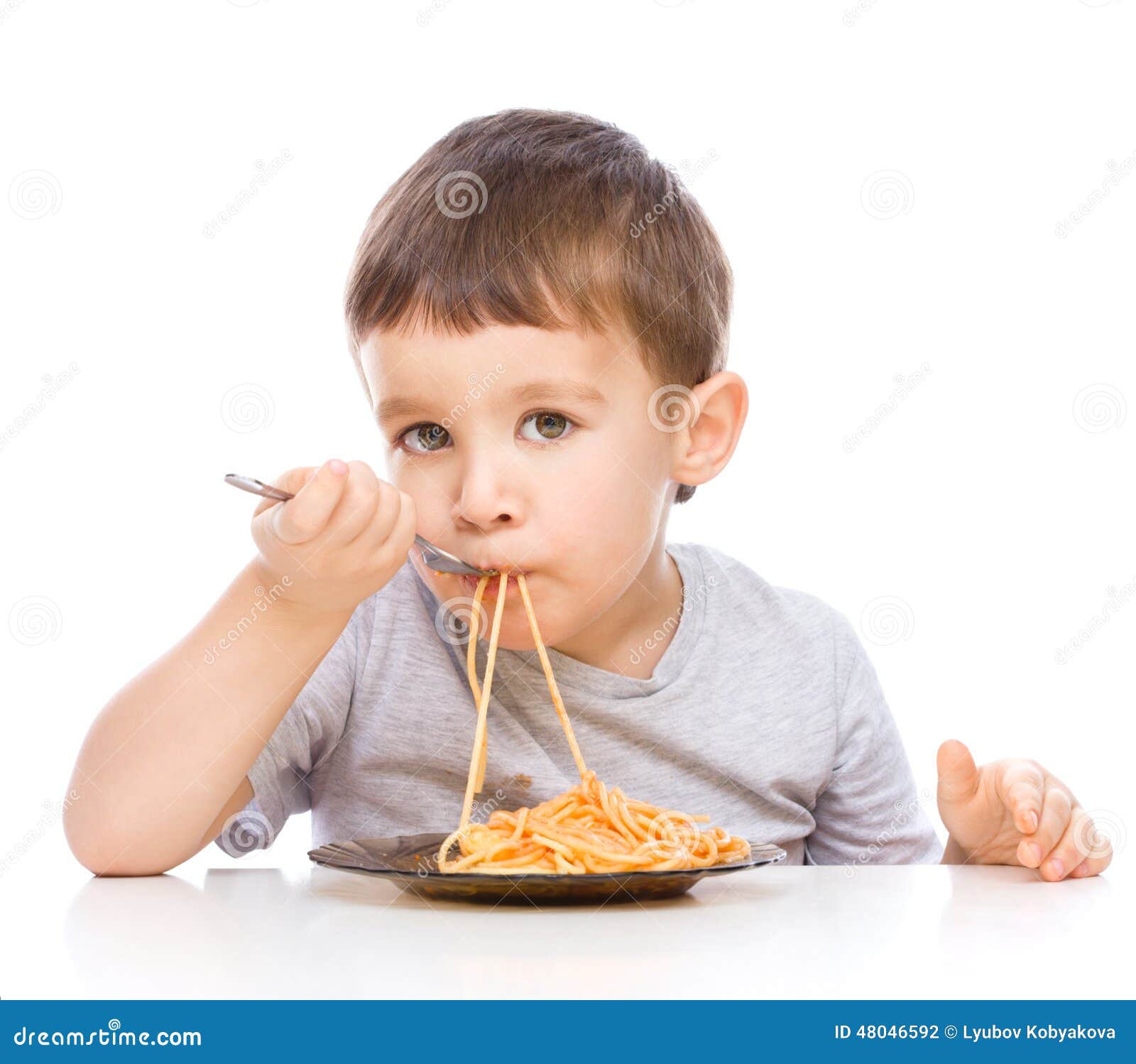 Little Boy is Eating Spaghetti Stock Photo - Image of close, little ...