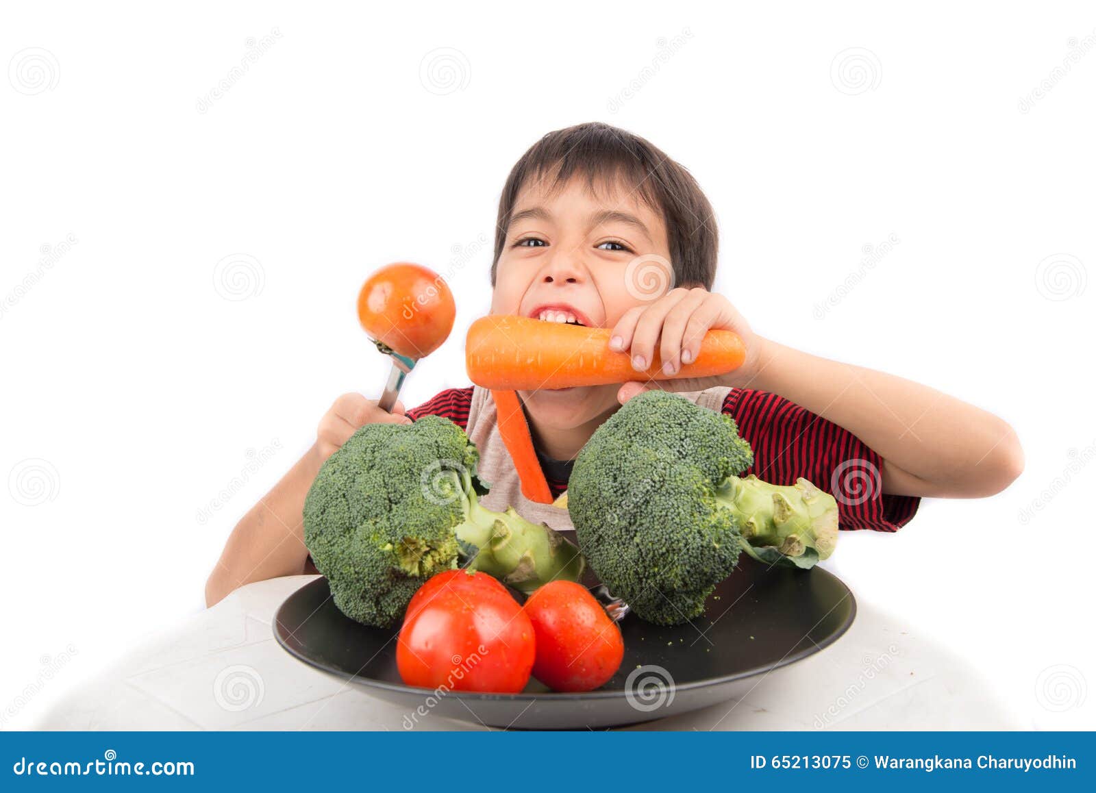 Little Boy Eating Vegetable Stock Image - Image of delicious, indian ...