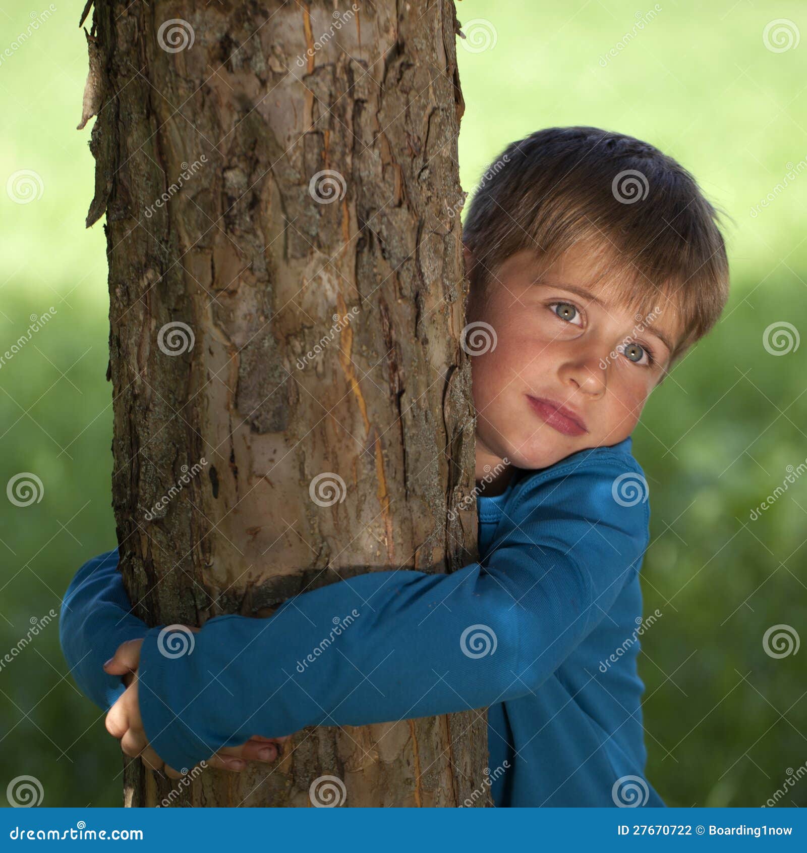 Little Boy Embracing a Tree Stock Photo - Image of ecology ...
