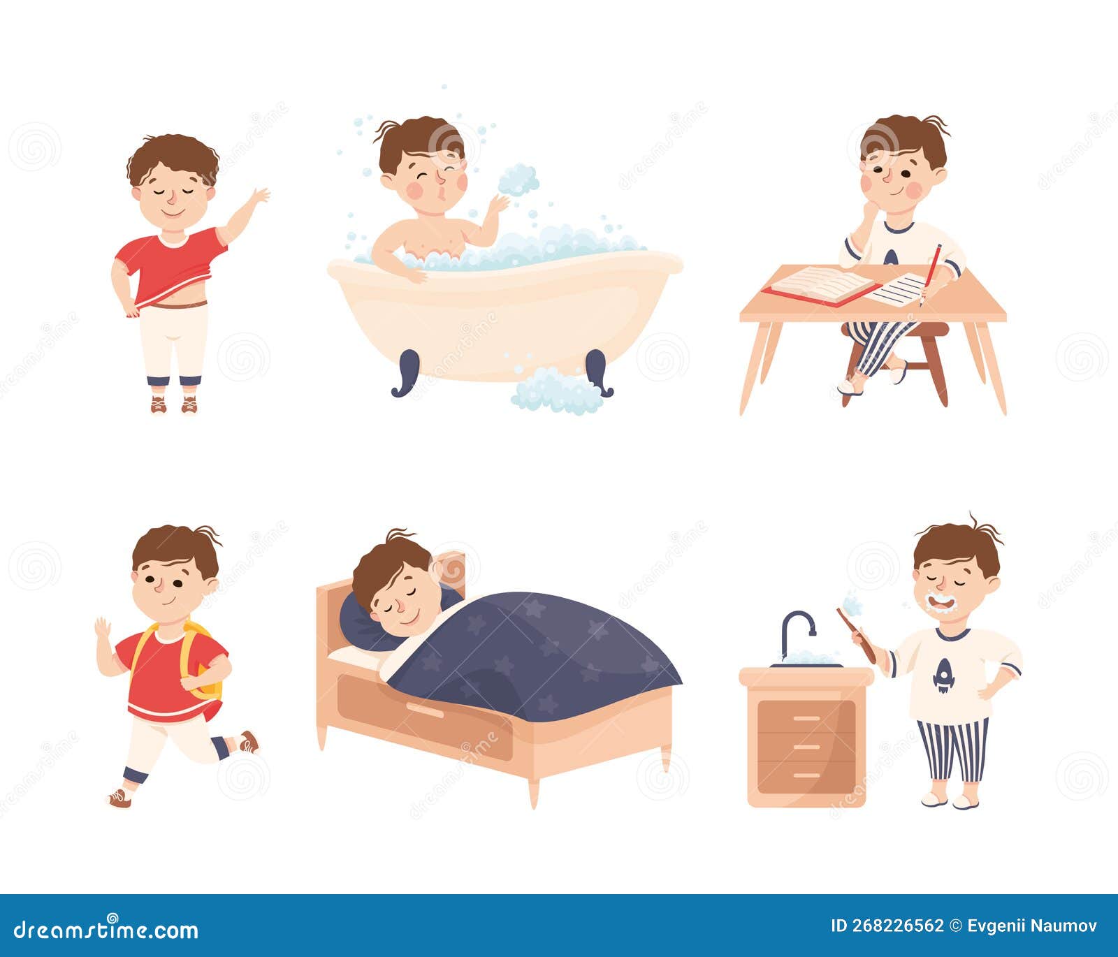 Little Boy Engaged in daily Activity and Everyday Routine Vector Set ...