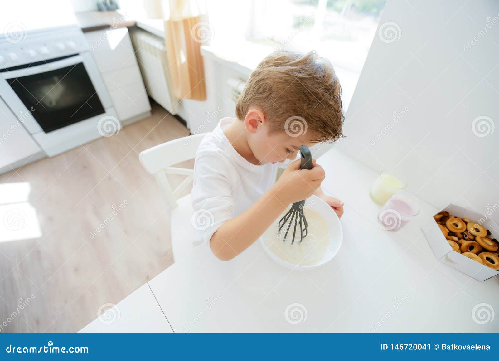 Little Boy Enjoy Cooking in Kitchen Interior Stock Image - Image of ...