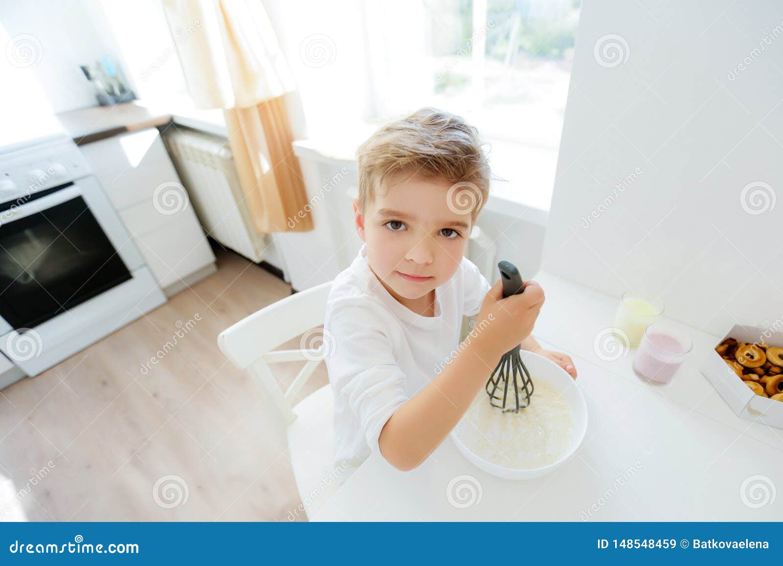 Little Boy Enjoy Cooking in Kitchen Interior Stock Image - Image of ...