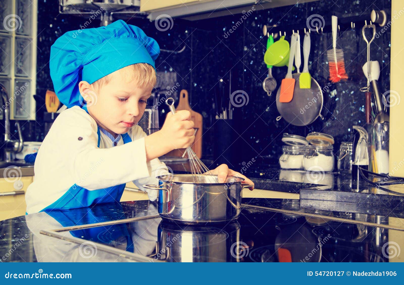 Little Boy Enjoy Cooking in Kitchen Stock Image - Image of delicious ...