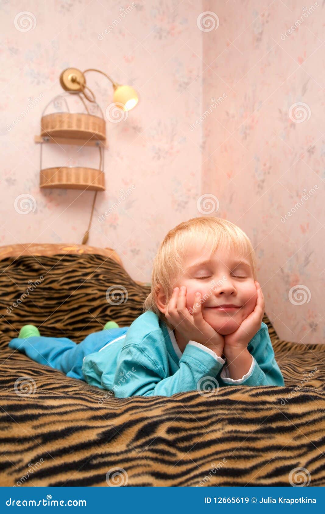 Little Boy Enjoying the Rest Stock Image - Image of dreaming, cosy ...