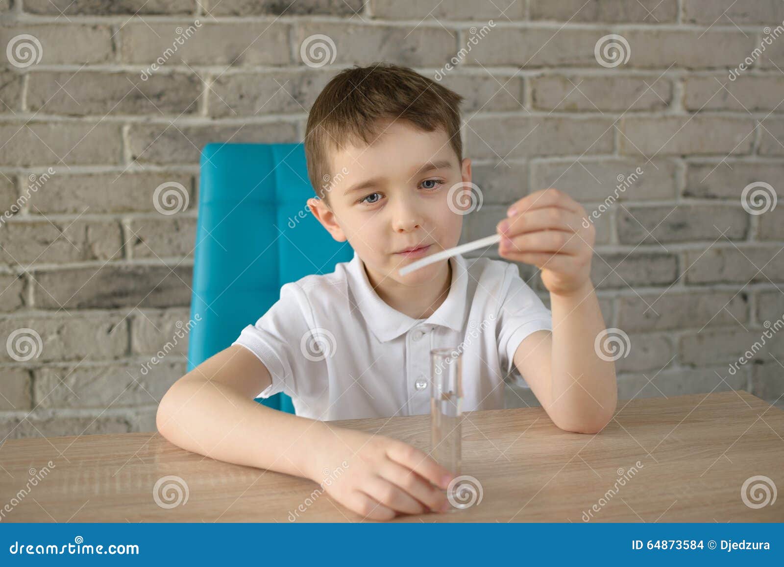 Little Boy Examines Water at Home. Stock Photo - Image of happy ...