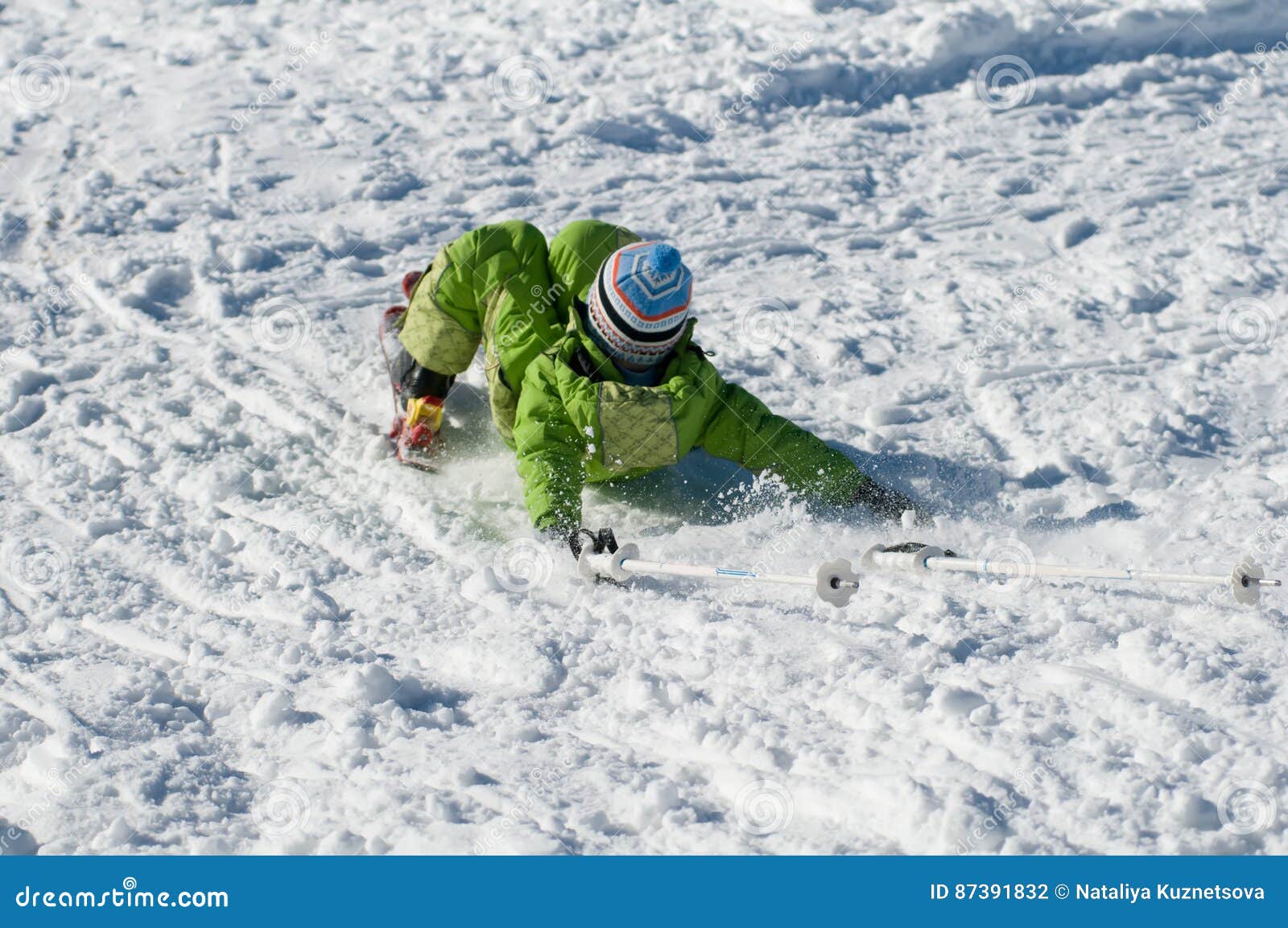 Little boy fall at snow stock photo. Image of sunny, hill - 87391832