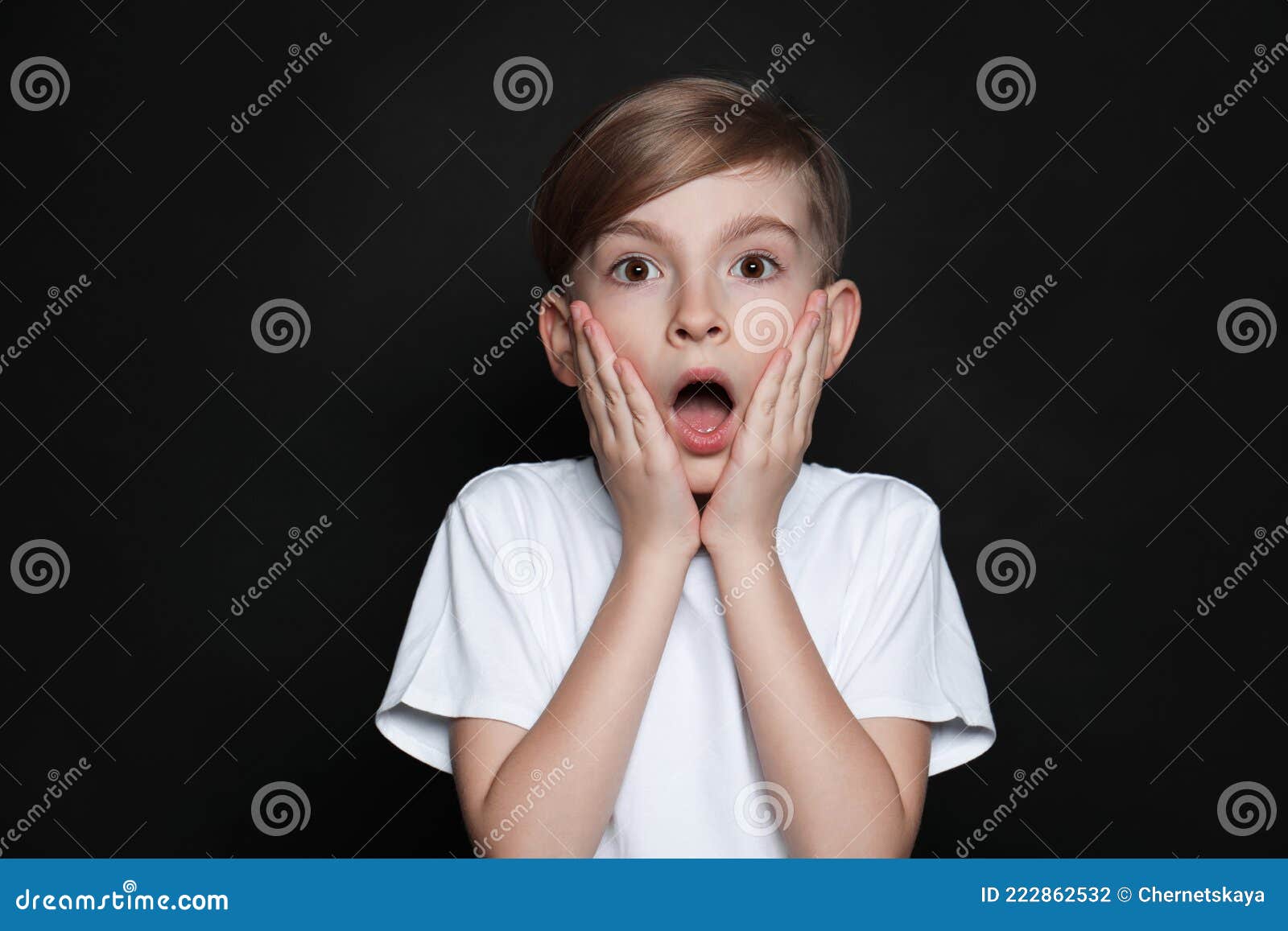 Little Boy Feeling Fear on Black Stock Photo - Image of panic ...