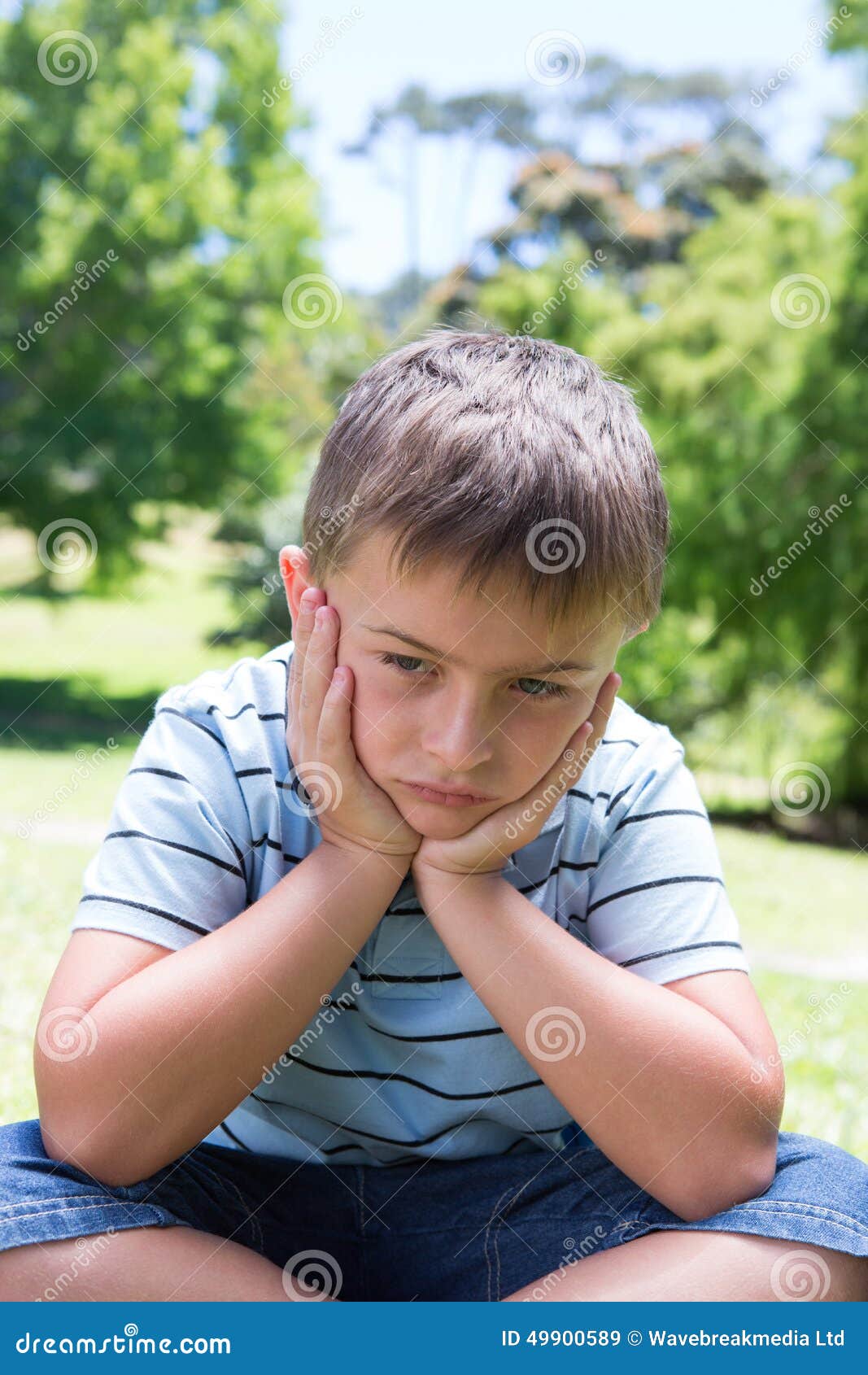 Little Boy Feeling Sad in the Park Stock Image - Image of outdoors ...