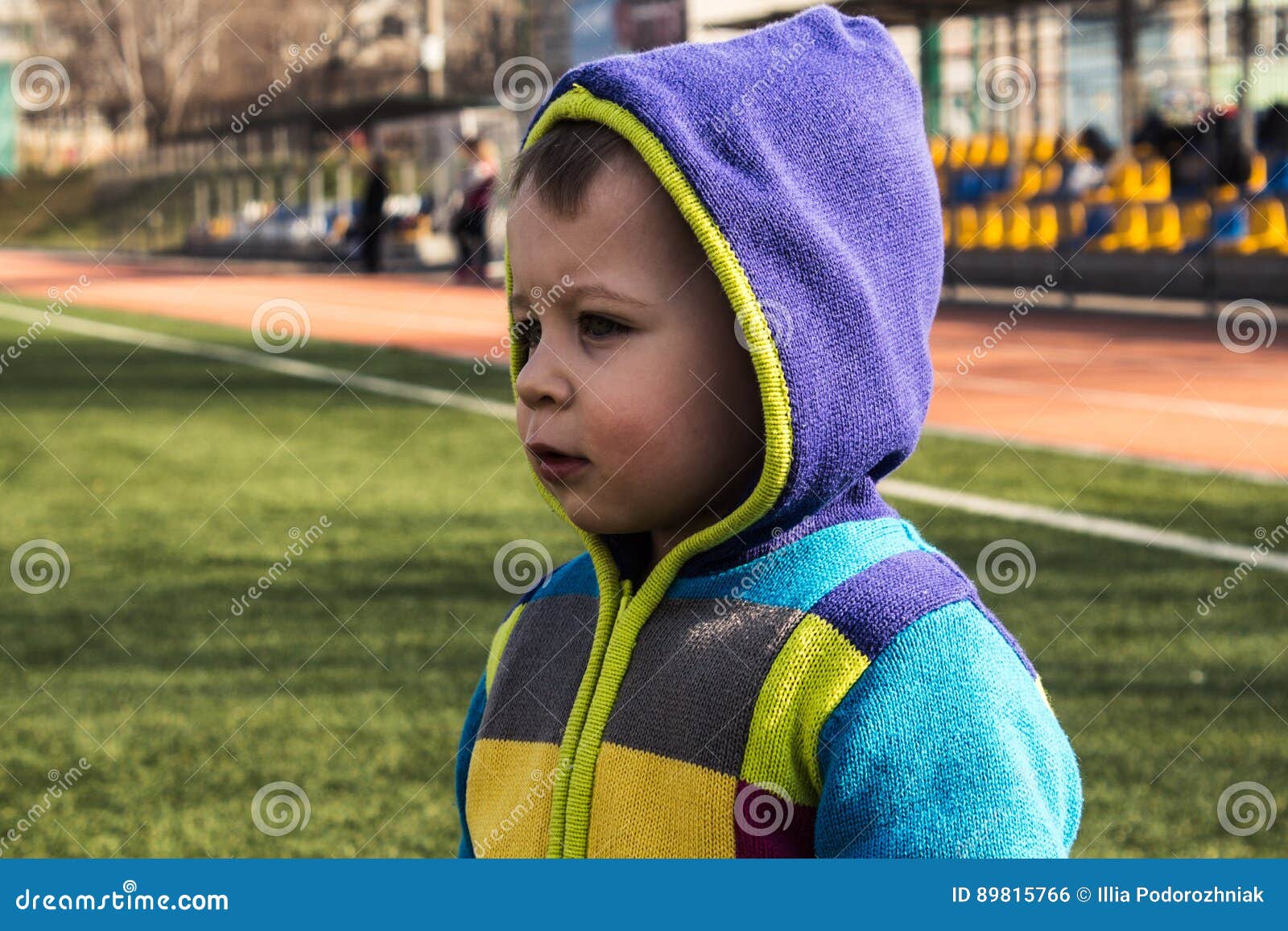Little Boy on Football Field Face Expression Stock Photo - Image of ...