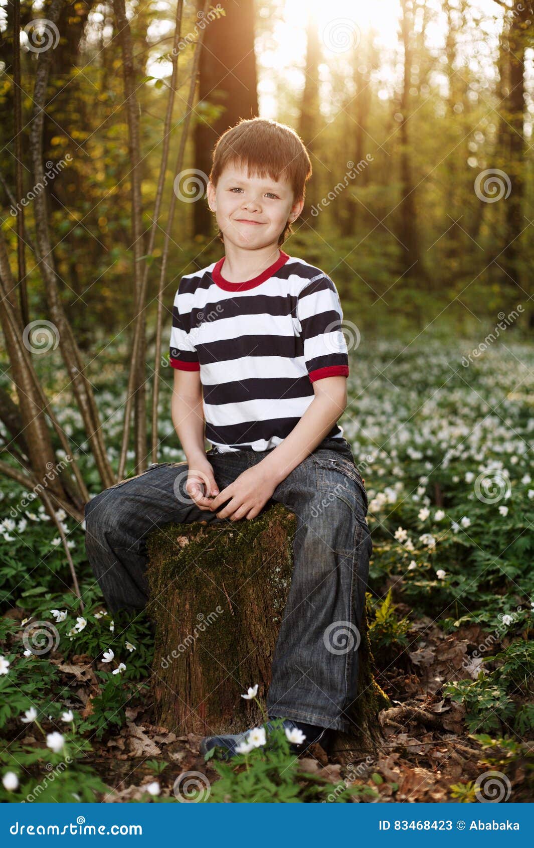 Little Boy in Forest on Flowers Field Stock Image - Image of fresh ...