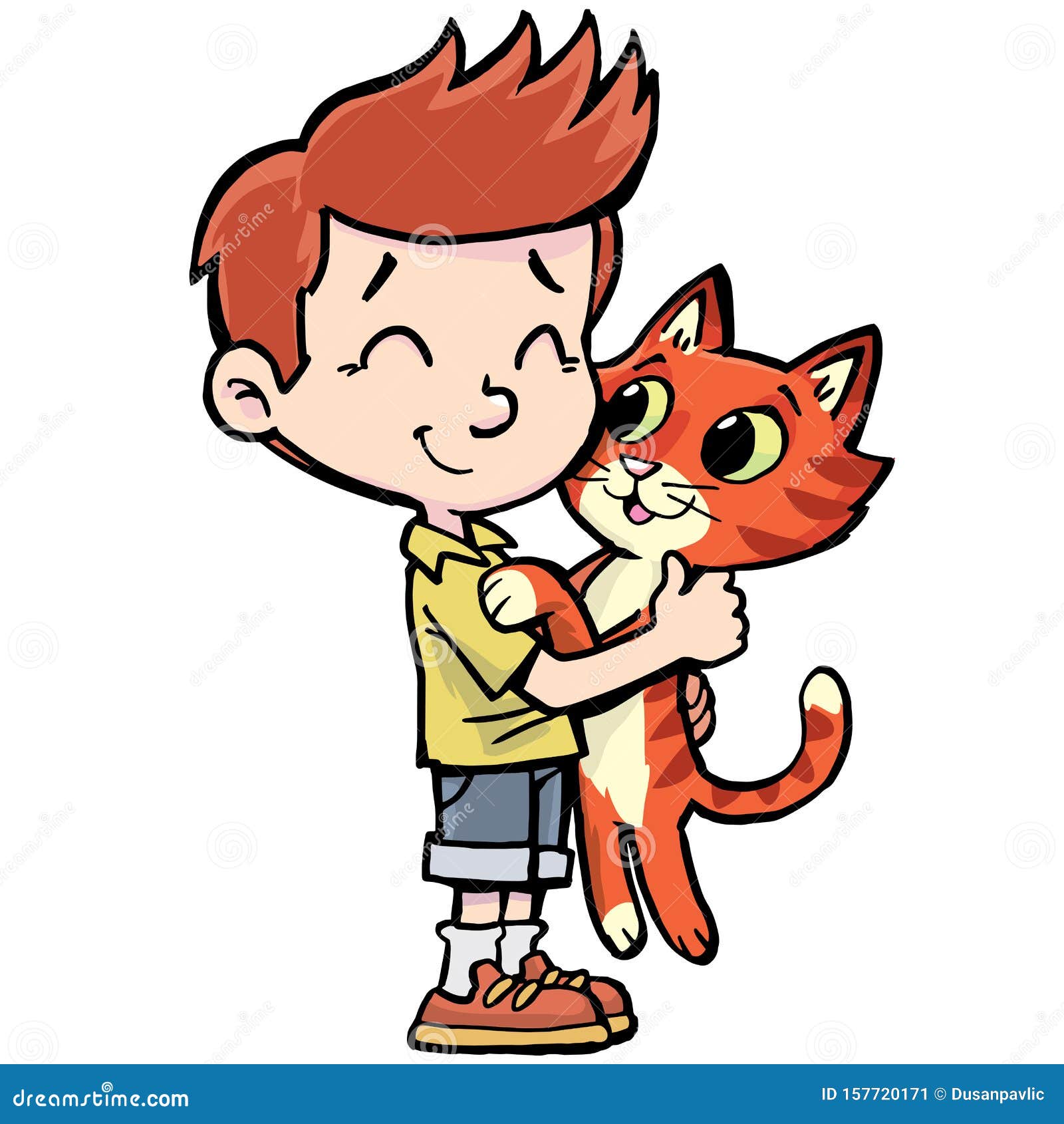 Little Boy Found The Lost Kitten Stock Illustration - Illustration of ...