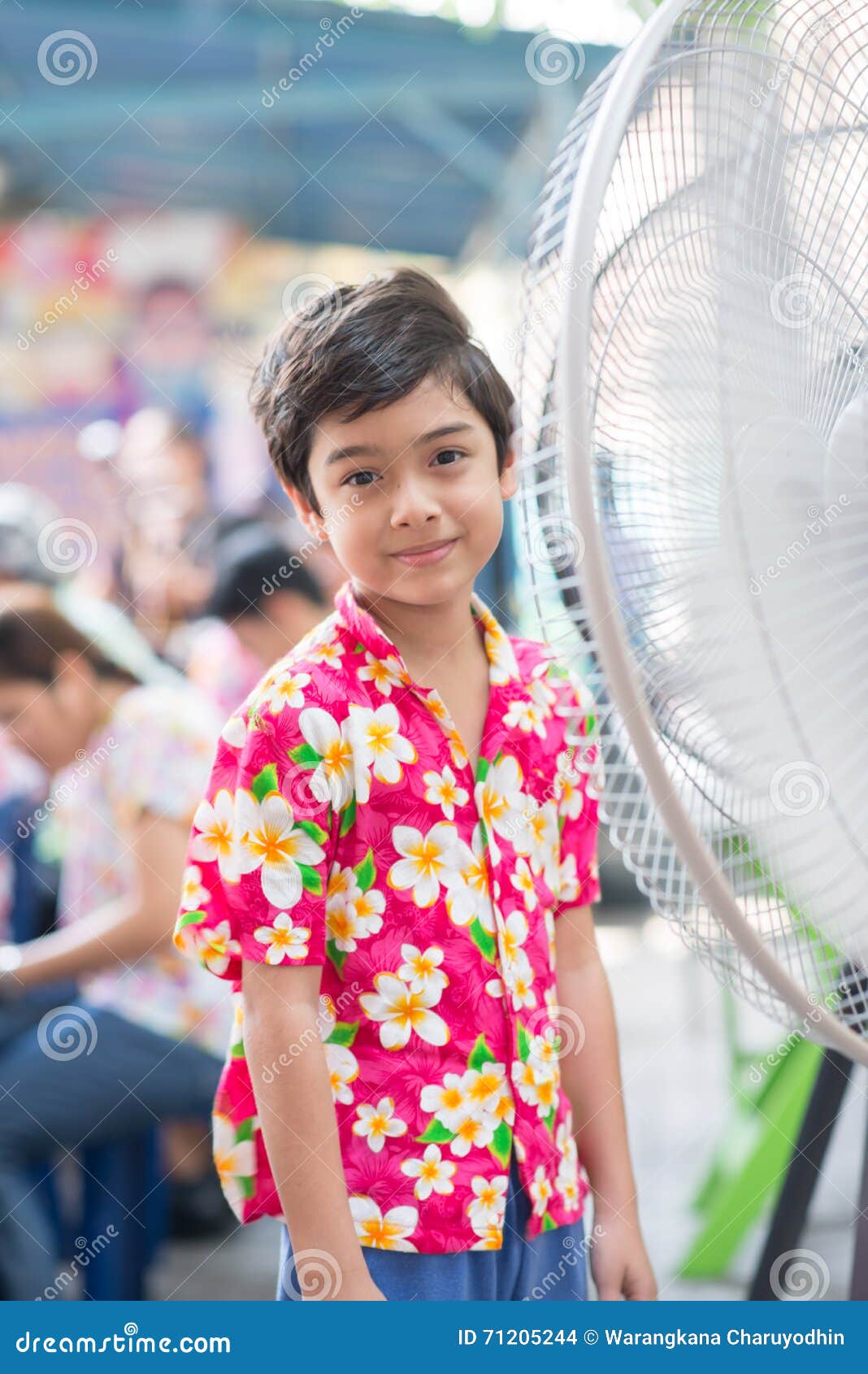 Little Boy in Front of Electric Fan in the Summer Time Stock Photo ...