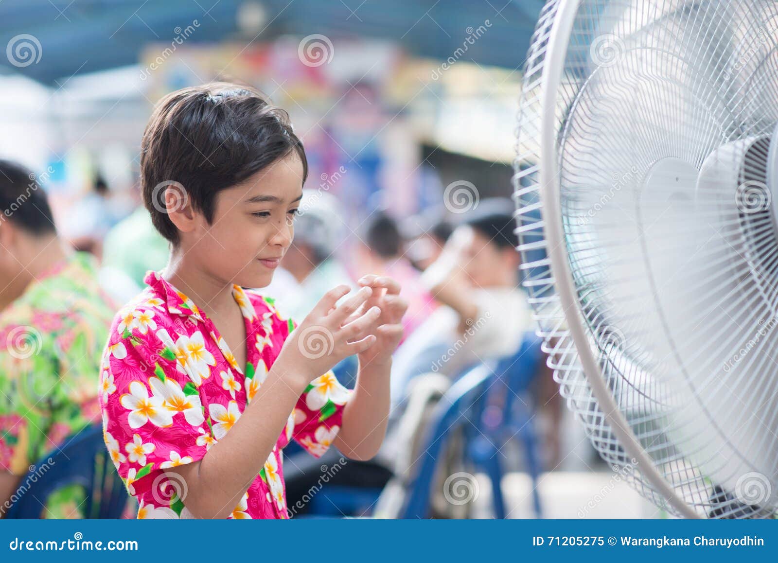 Little Boy in Front of Electric Fan in the Summer Time Stock Image ...
